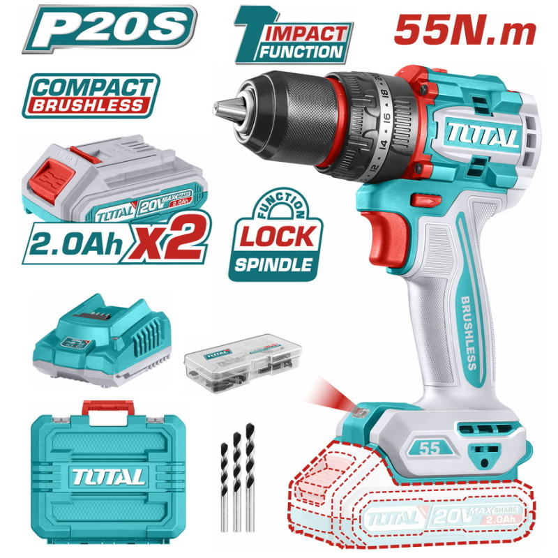TOTAL ΕΠΑΓΓ. ΔΡΑΠ/ΒΙΔΟ ΚΡΟΥΣΤΙΚΟ ΜΠΑΤ. Li-ion 20V / 2Ah / 55Nm / 2 ΜΠΑΤ ...