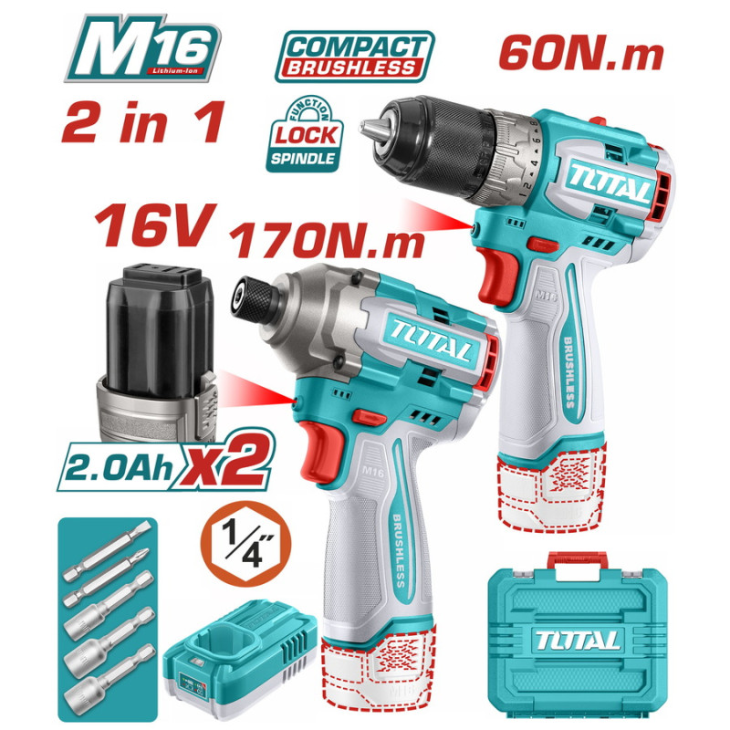 TOTAL ΣΕΤ ΕΠΑΓΓ. ΔΡΑΠ/ΒΙΔΟ 60Nm + ΠΑΛΜΙΚΟ ΚΑΤΣΑΒΙΔΙ 170Nm ΜΠΑΤ. Li-ion ...