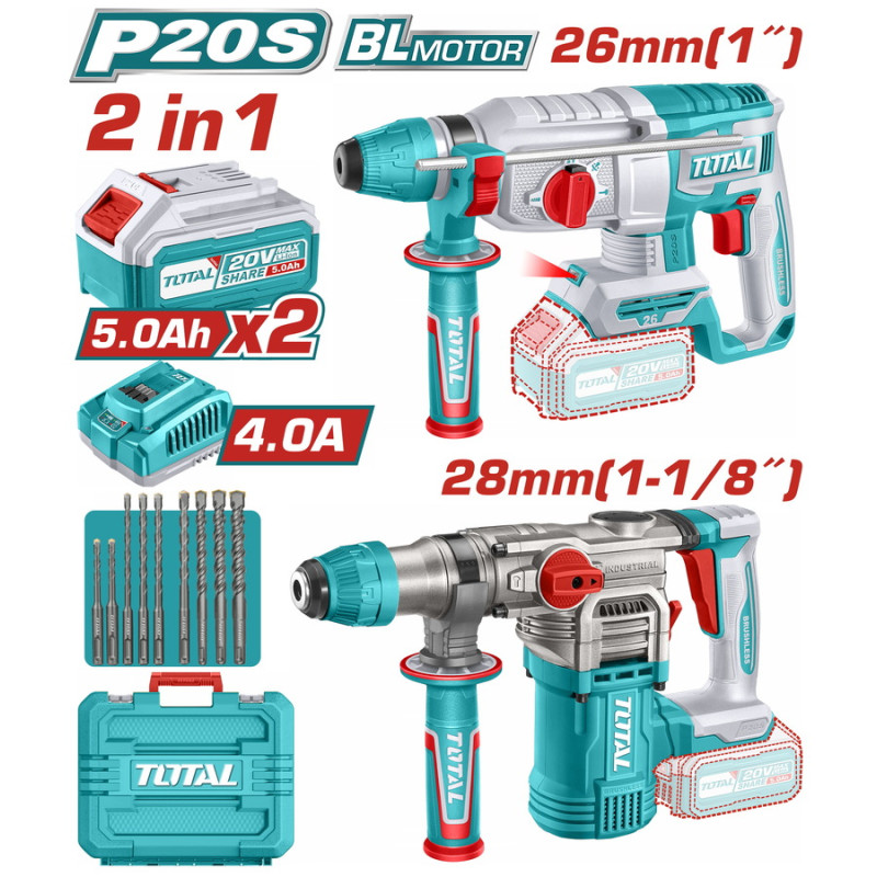 TOTAL ΕΠΑΓΓ. ΣΕΤ ΠΝΕΥΜΑΤΙΚΑ ΠΙΣΤΟΛΕΤΑ 2τεμ ΜΠΑΤ. Li-ion 20V / 5Ah / 2 ...