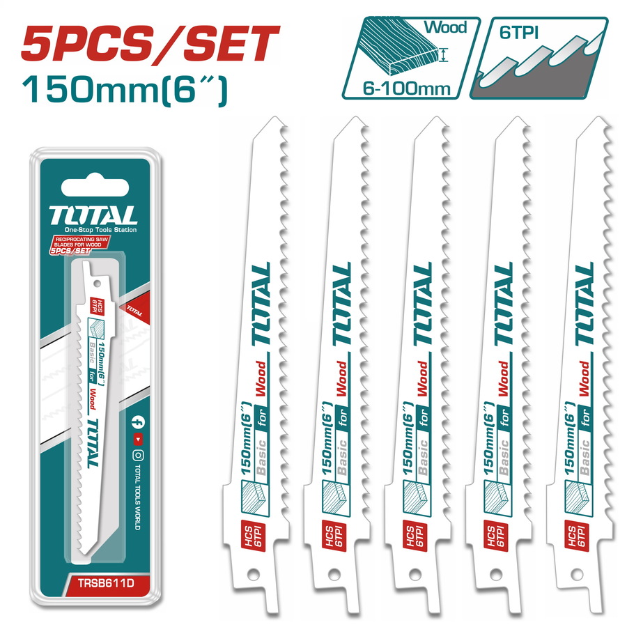 TOTAL ΛΑΜΑ ΣΠΑΘΟΣΕΓΑΣ ΞΥΛΟΥ 150mm 5ΤΕΜ (TRSB611D) TOTAL